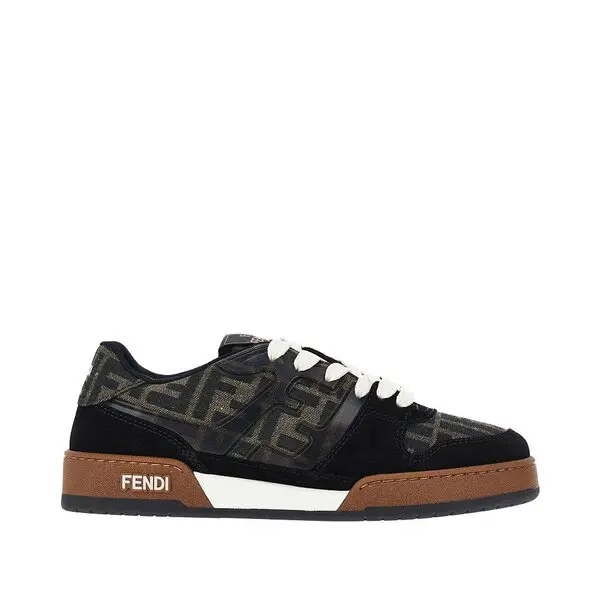 Fendi Jacquard Ff And Leather Match Sneakers - Black