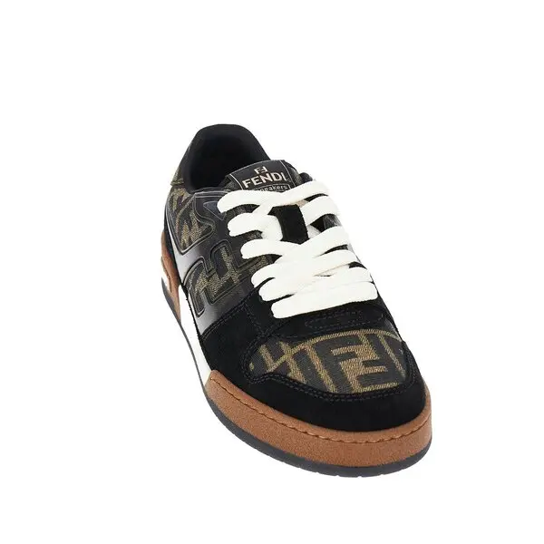 Fendi Jacquard Ff And Leather Match Sneakers - Black