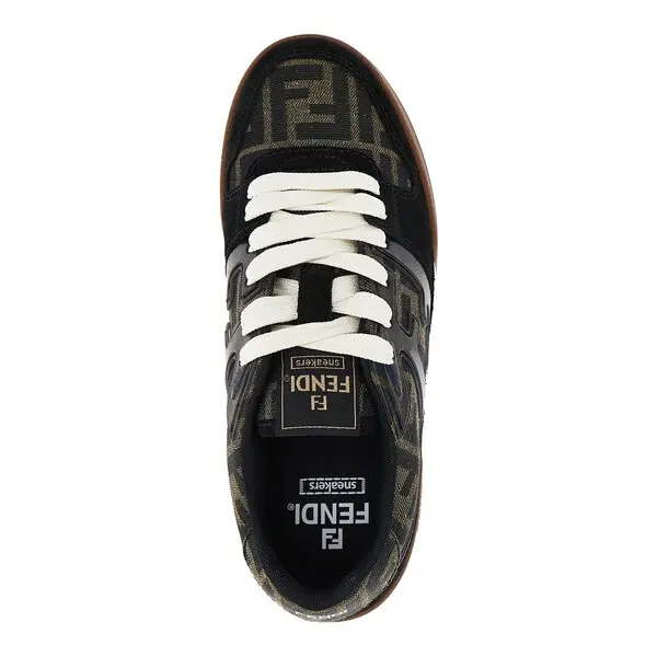 Fendi Jacquard Ff And Leather Match Sneakers - Black