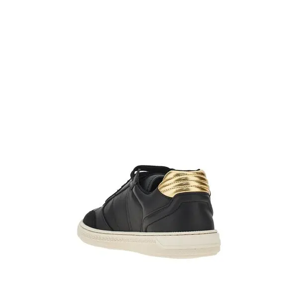Versace Greca Court Faux Leather And Suede Sneakers With Gold Tone Detailing - Black