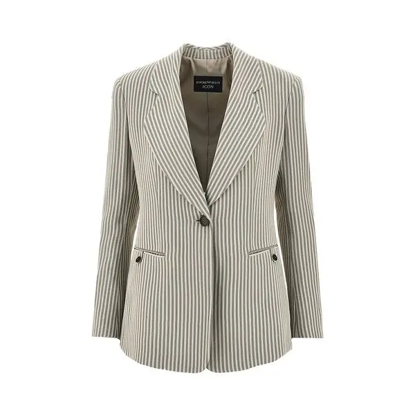 Emporio Armani Icon Striped Crepe Single-breasted Jacket - Beige