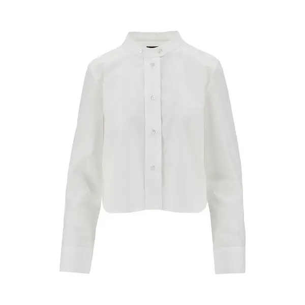 Emporio Armani Mandarin Collar Cotton Poplin Shirt With Embroidered Logo - White