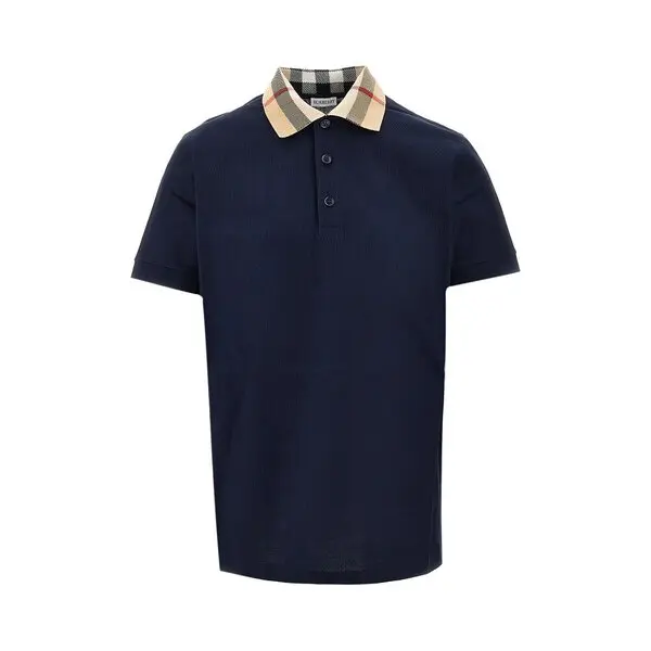 Burberry Piquet Polo Shirt With Check Collar An