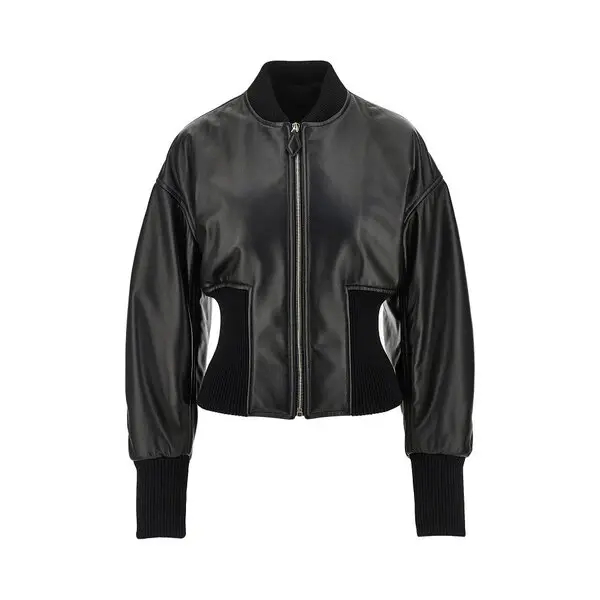 Alaïa Leather Cinched Bomber Jacket