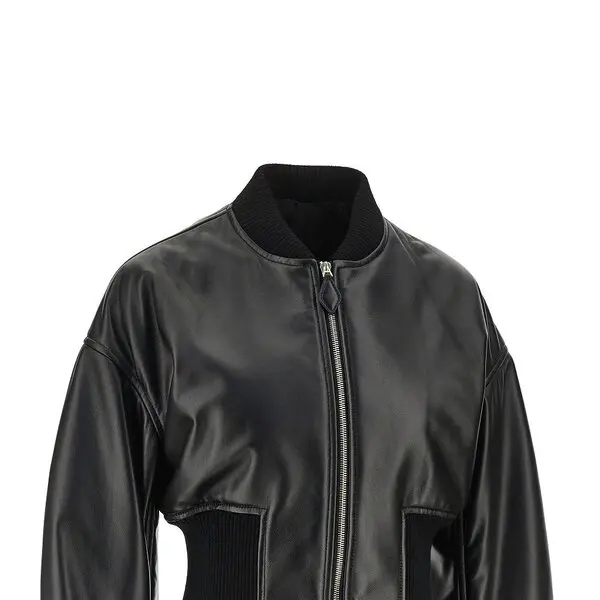Alaïa Leather Cinched Bomber Jacket