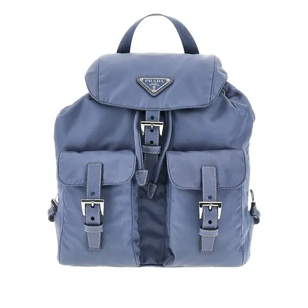 Prada Small Re-nylon Backpack With Saffiano Leather Details - Blue
