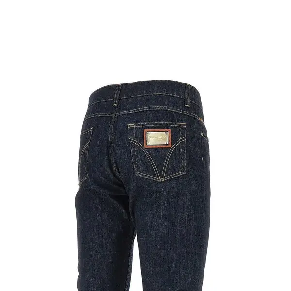 Dolce & Gabbana Regular Fit Jeans With Leather Details