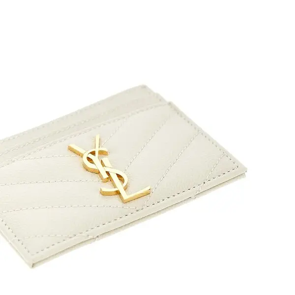 Saint Laurent Grain De Poudre Leather Cardholder - Beige