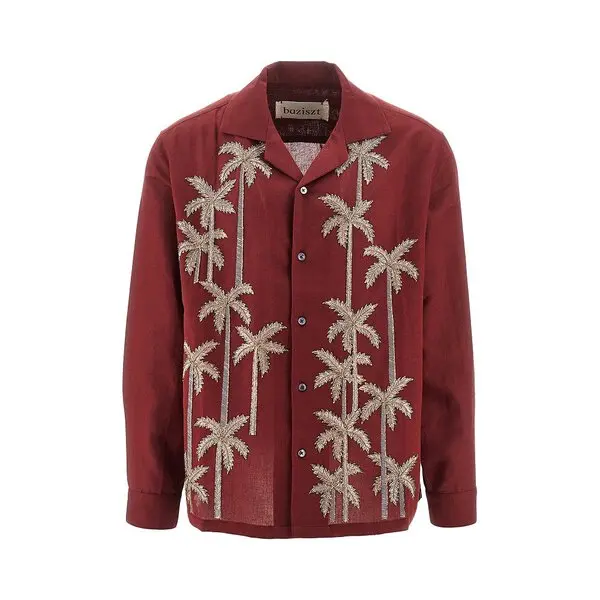 BAZISZT Palm Groove' Cotton And Hemp Hirt - Red