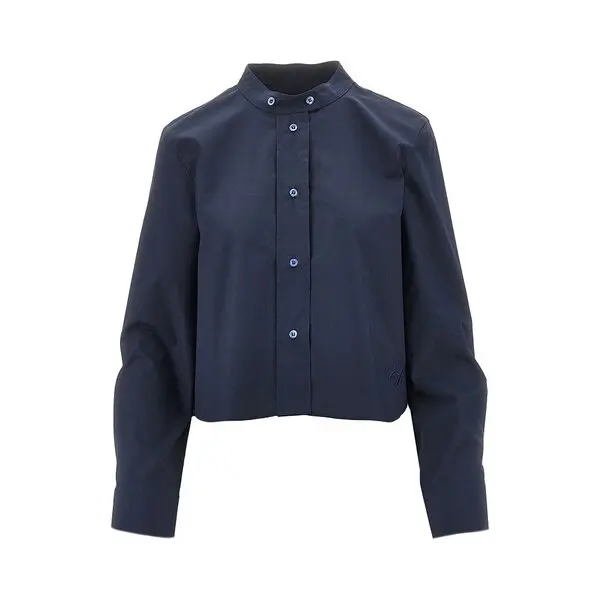 Emporio Armani Mandarin Collar Cotton Poplin Shirt - Blue