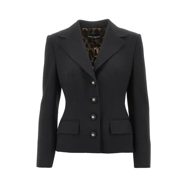 Dolce & Gabbana Slim Fit Gabardine Single-breasted Jacket With Dg Buttons - Black