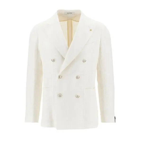Tagliatore Canvas Double-breasted Jacket With Notched Lapel
