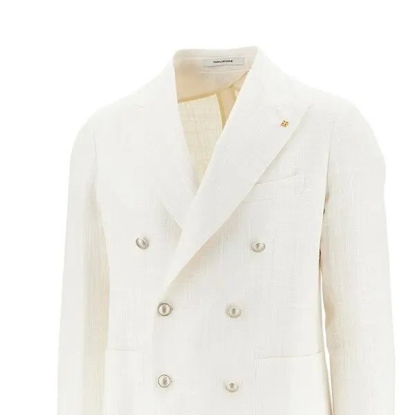 Tagliatore Canvas Double-breasted Jacket With Notched Lapel