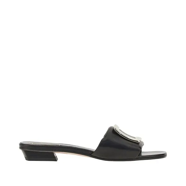 ROGER VIVIER Viv'choc Buckle Nappa Leather Slides - Black