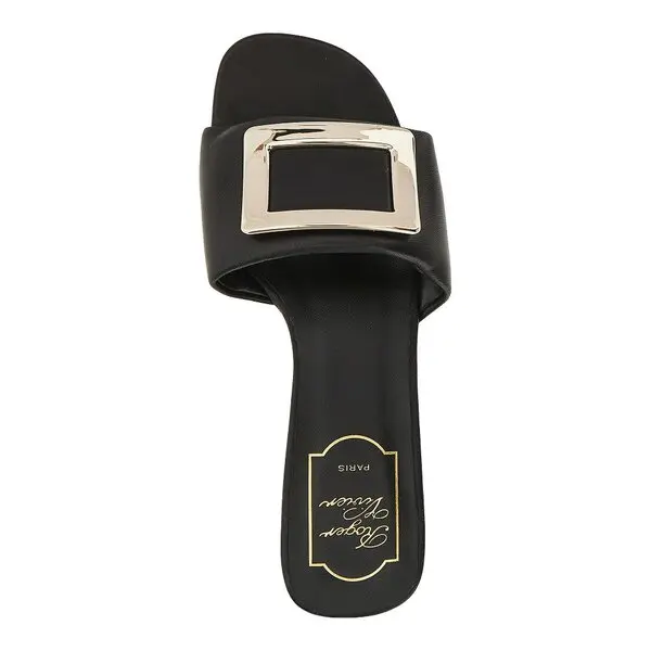ROGER VIVIER Viv'choc Buckle Nappa Leather Slides - Black