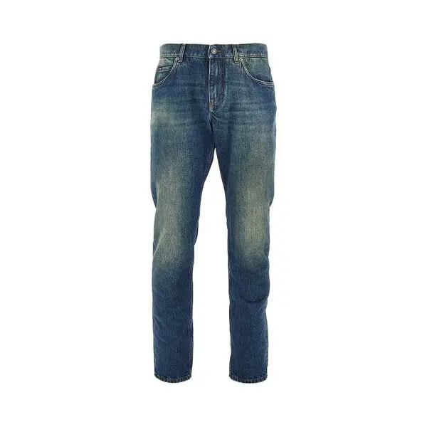 Dolce & Gabbana Regular Fit Jeans With Logo Plate - Blue