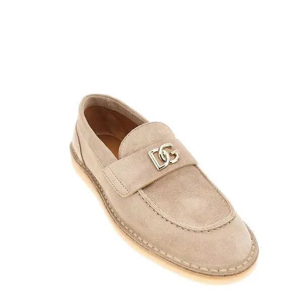 Dolce & Gabbana Suede Loafers With Dg Logo - Beige