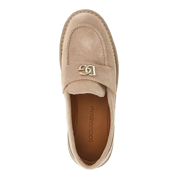 Dolce & Gabbana Suede Loafers With Dg Logo - Beige
