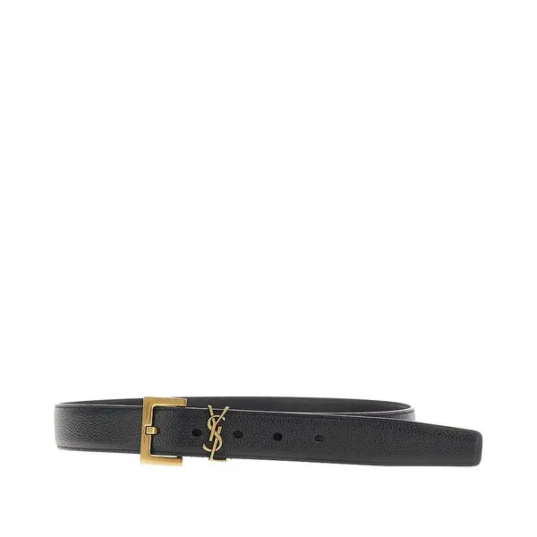 Saint Laurent Cassandre Grained Leather Belt - Black