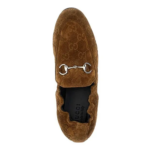 Gucci Suede Leather Jordaan Loafers With Horsebit Detail - Brown
