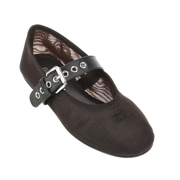Miu Miu Mesh Ballet Flats With Buckled Strap - Black