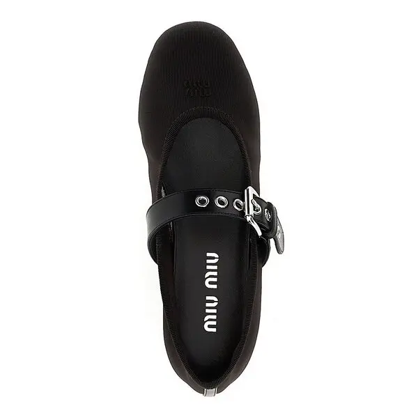 Miu Miu Mesh Ballet Flats With Buckled Strap - Black
