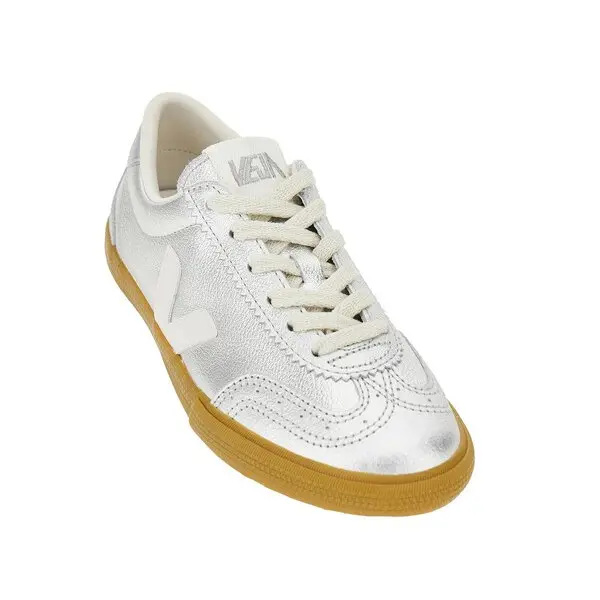 VEJA Metallic Leather Volley Sneakers - Silver
