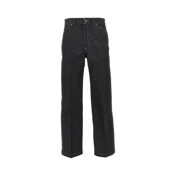 LEMAIRE Wide Leg Denim Pants With Stud Embellishments - Black