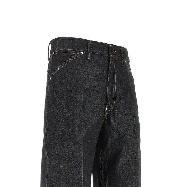 LEMAIRE Wide Leg Denim Pants With Stud Embellishments - Black