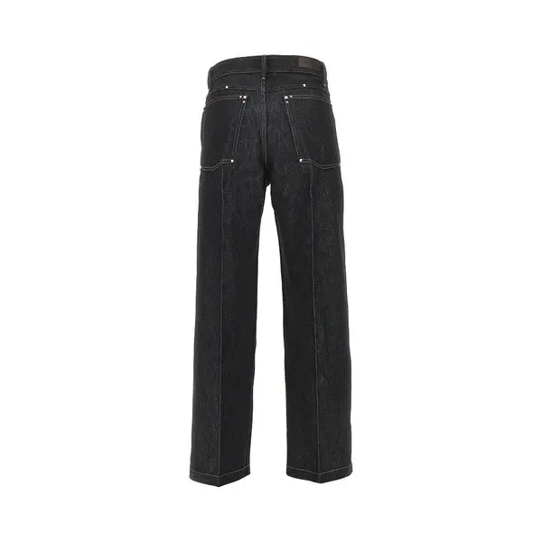 LEMAIRE Wide Leg Denim Pants With Stud Embellishments - Black