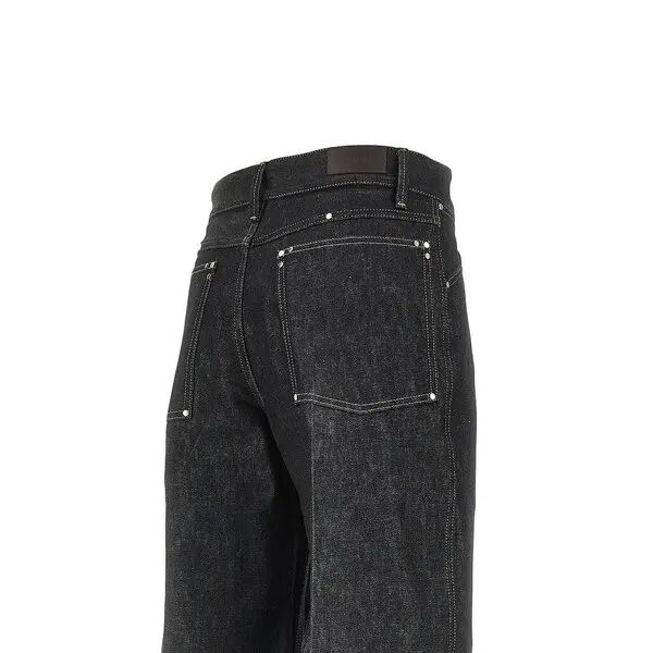 LEMAIRE Wide Leg Denim Pants With Stud Embellishments - Black