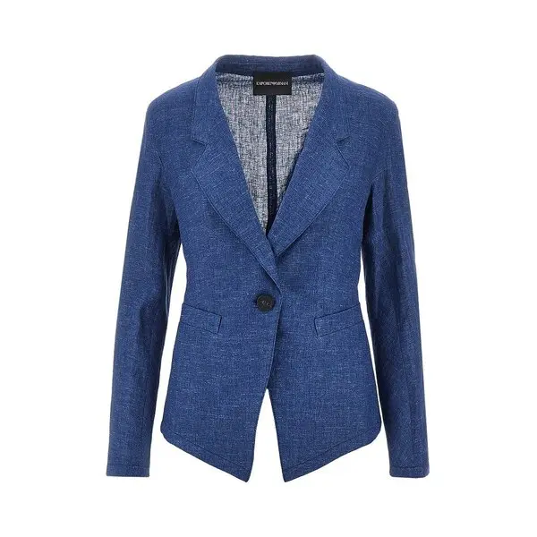 Emporio Armani Linen-blend Chambray Single-breasted Jacket - Blue