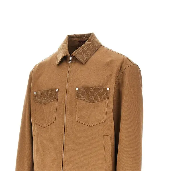 Gucci Canvas Jacket With Corduroy Gg Motif Details