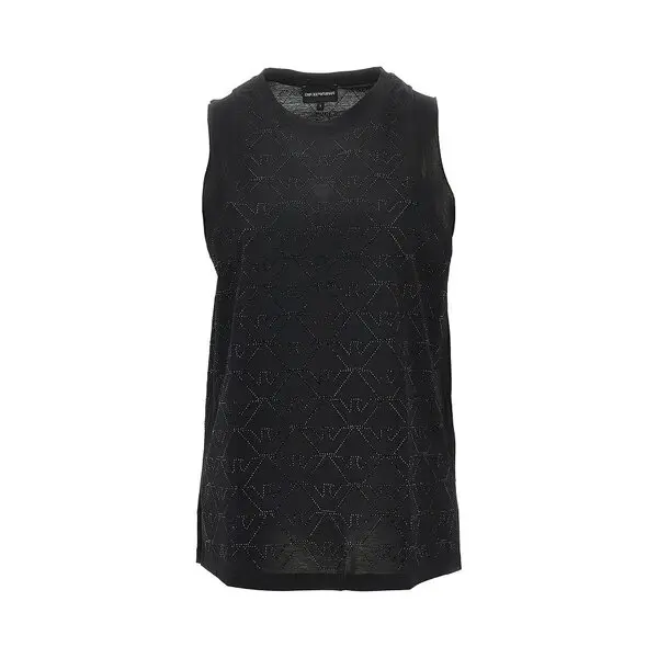 Emporio Armani Sleeveless Jersey Tank Top With Eagle Motif - Black