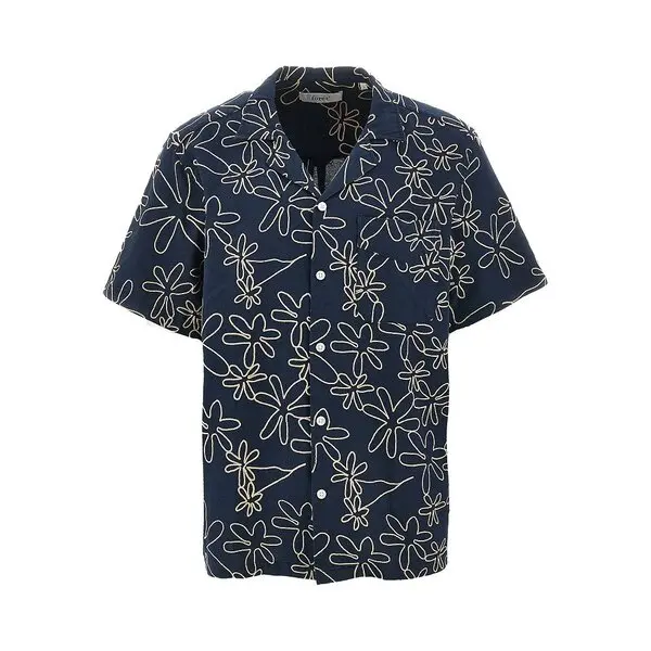 FORET Flowers Embroidery Cotton-blend Shirt - Blue