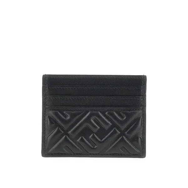 Fendi Leather Cardholder With Embossed Ff Motif - Black