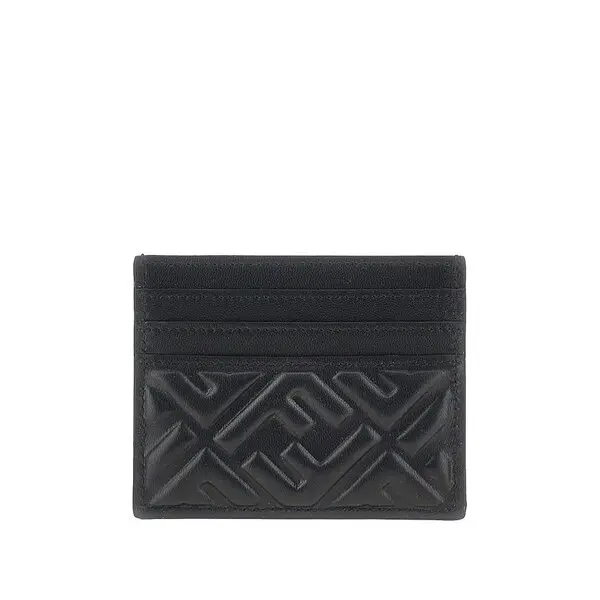 Fendi Leather Cardholder With Embossed Ff Motif - Black