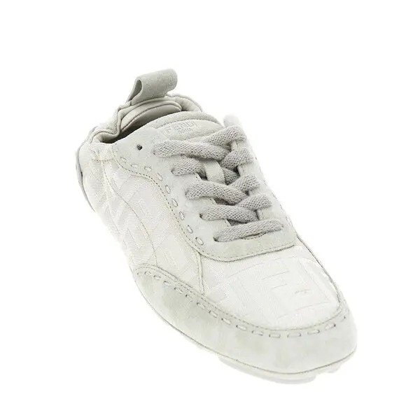 Fendi Ff Jacquard Nylon And Suede Sneakers - Grey