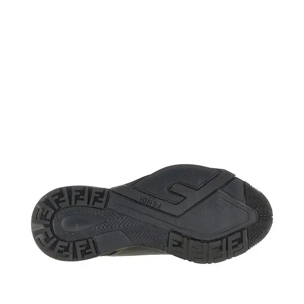 Fendi Flow Leather And Ff Jacquard Sneakers - Black