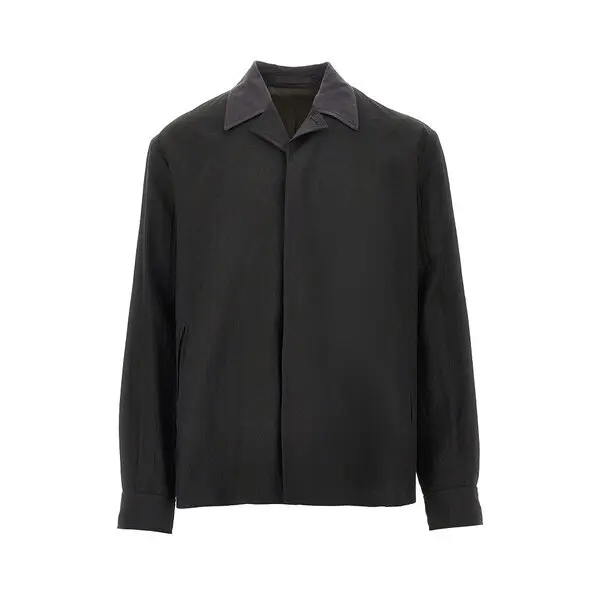 Our Legacy Linen-blend Bowling Collar Jacket - Black