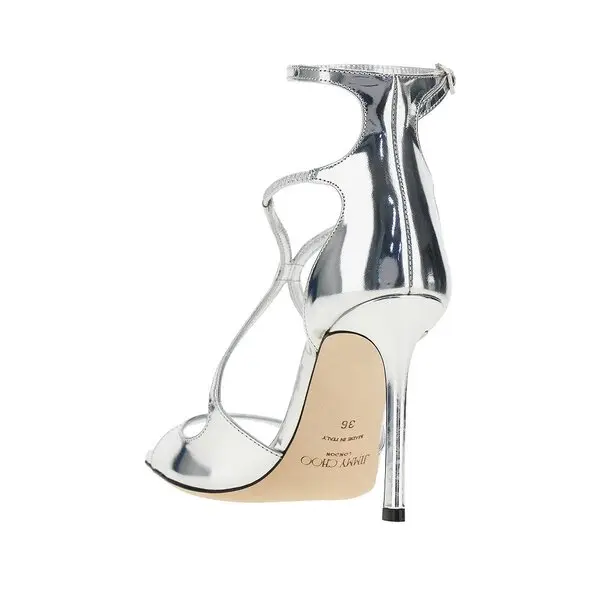 JIMMY CHOO Azia 95 Metallized Leather Sandals - Silver