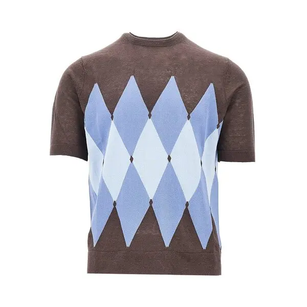 BALLANTYNE Short Sleeve Argyle Sweater - Brown