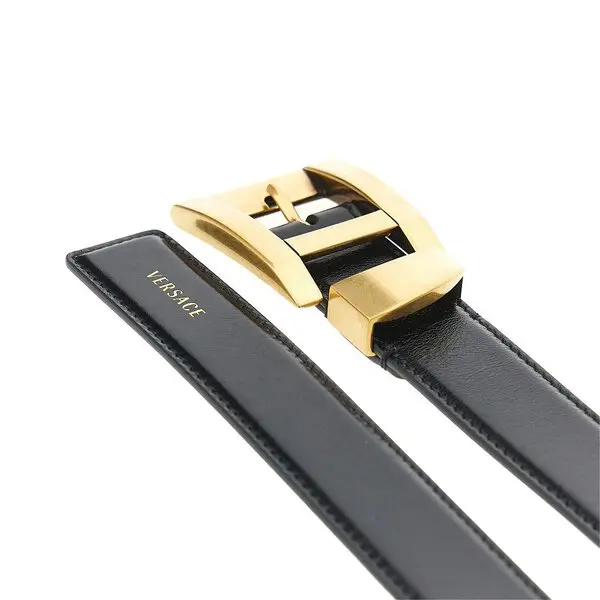 Versace Leather Belt With Gold-tone Logo Detail - Black