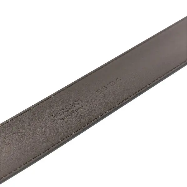 Versace Leather Belt With Gold Tone Logo Buckle