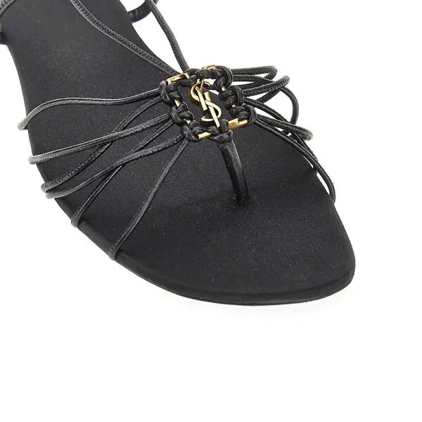 Saint Laurent Leather Flat Sandals With Cassandre Logo - Black