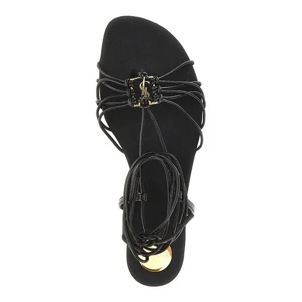 Saint Laurent Leather Flat Sandals With Cassandre Logo - Black