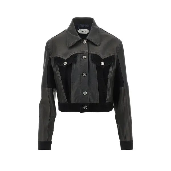 Versace Cropped Leather Jacket With Suede Inserts