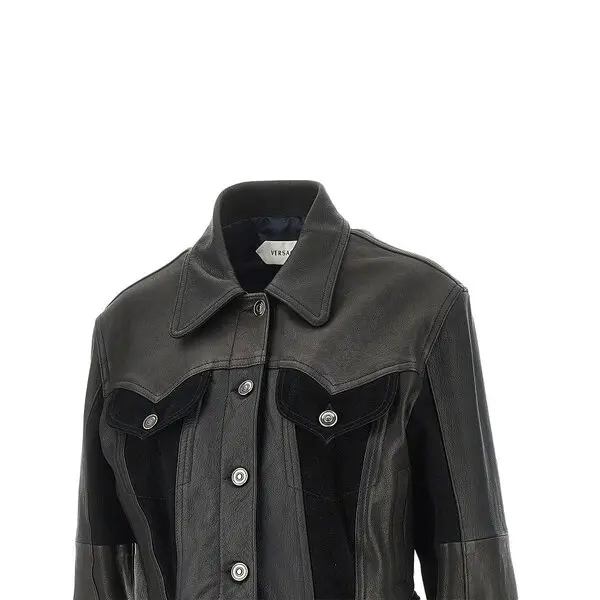Versace Cropped Leather Jacket With Suede Inserts