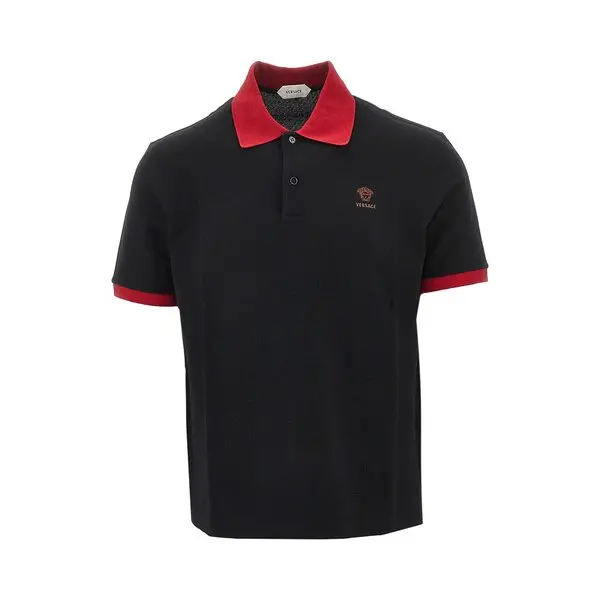 Versace Logo Embroidery Piquet Polo Hirt - Black
