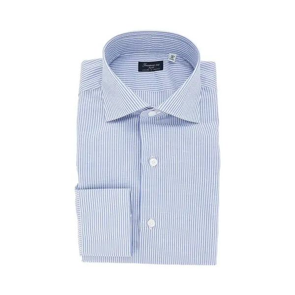 FINAMORE 1925 Cotton And Linen Shirt With Striped Motif - Blue